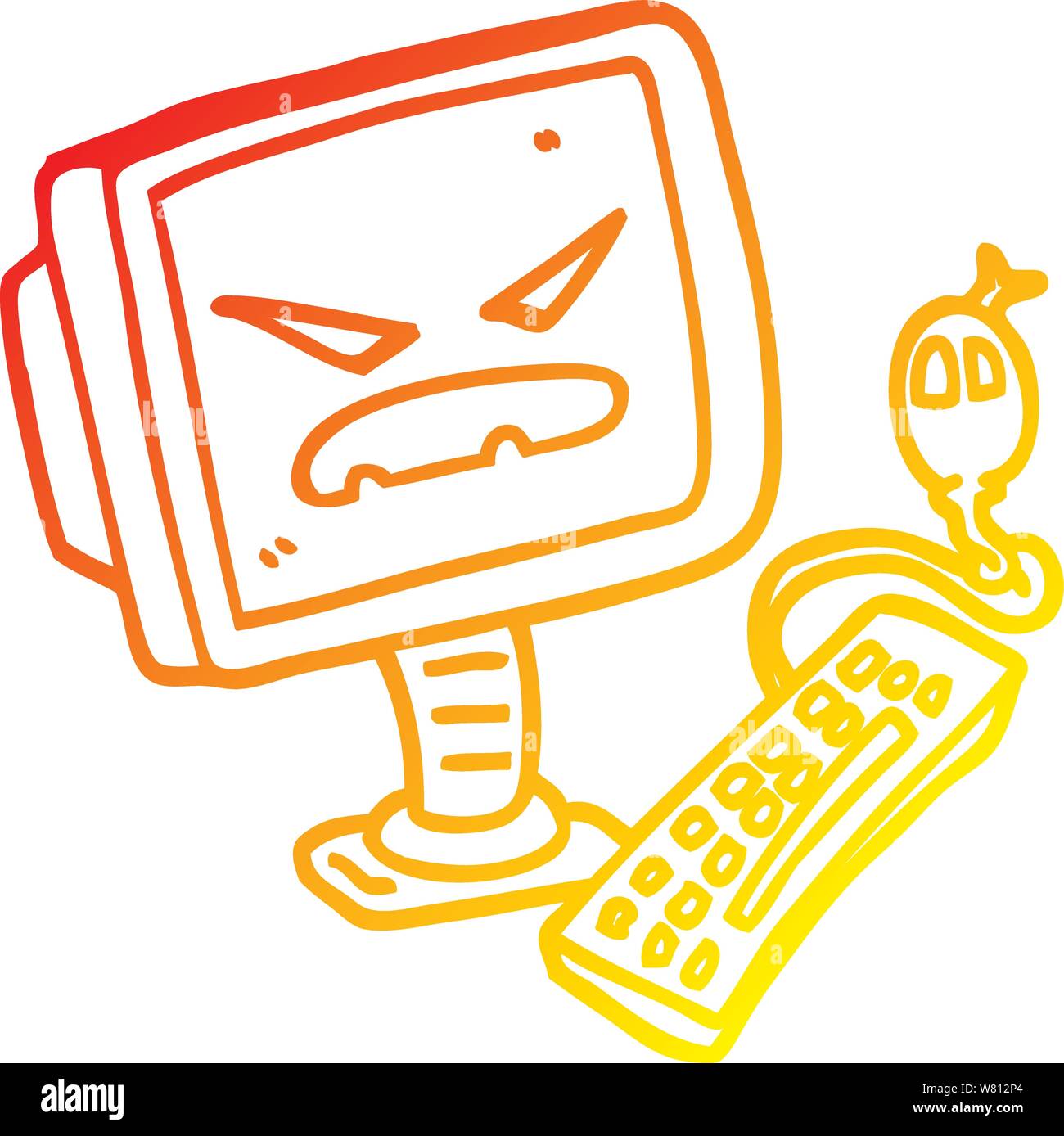 warm gradient line drawing of a cartoon evil computer Stock Vector ...