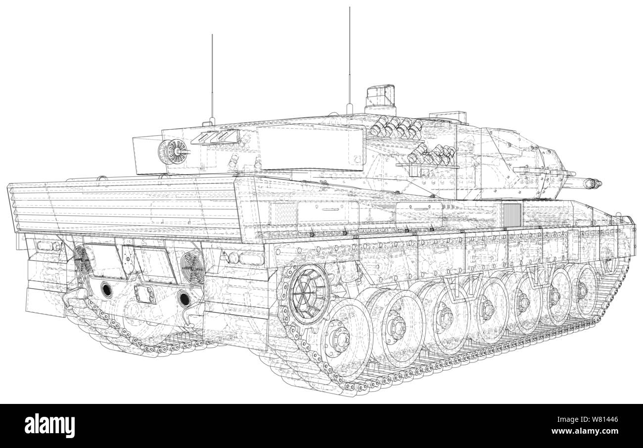 Army tank technical wire-frame. Vector illustration. Tracing ...