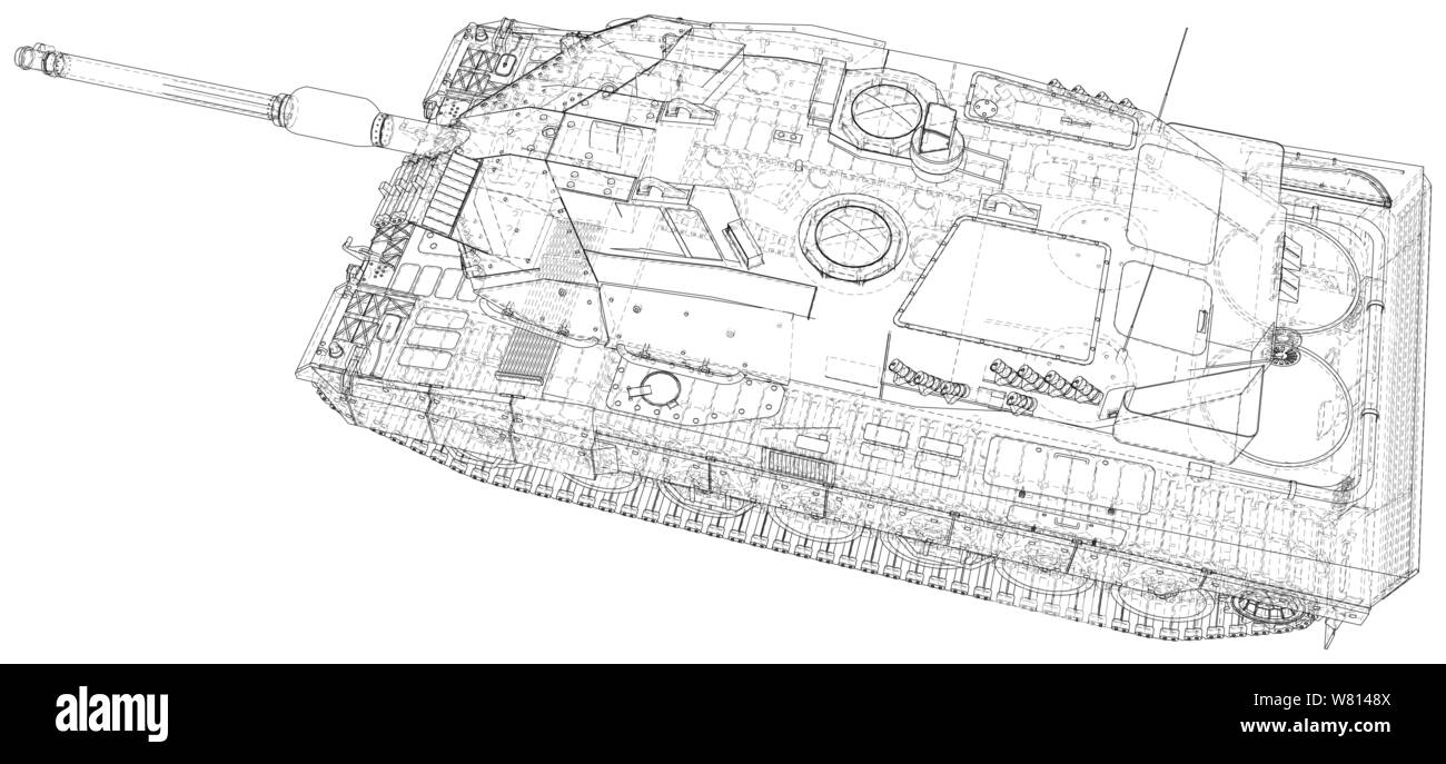 Army tank technical wire-frame. Vector illustration. Tracing ...