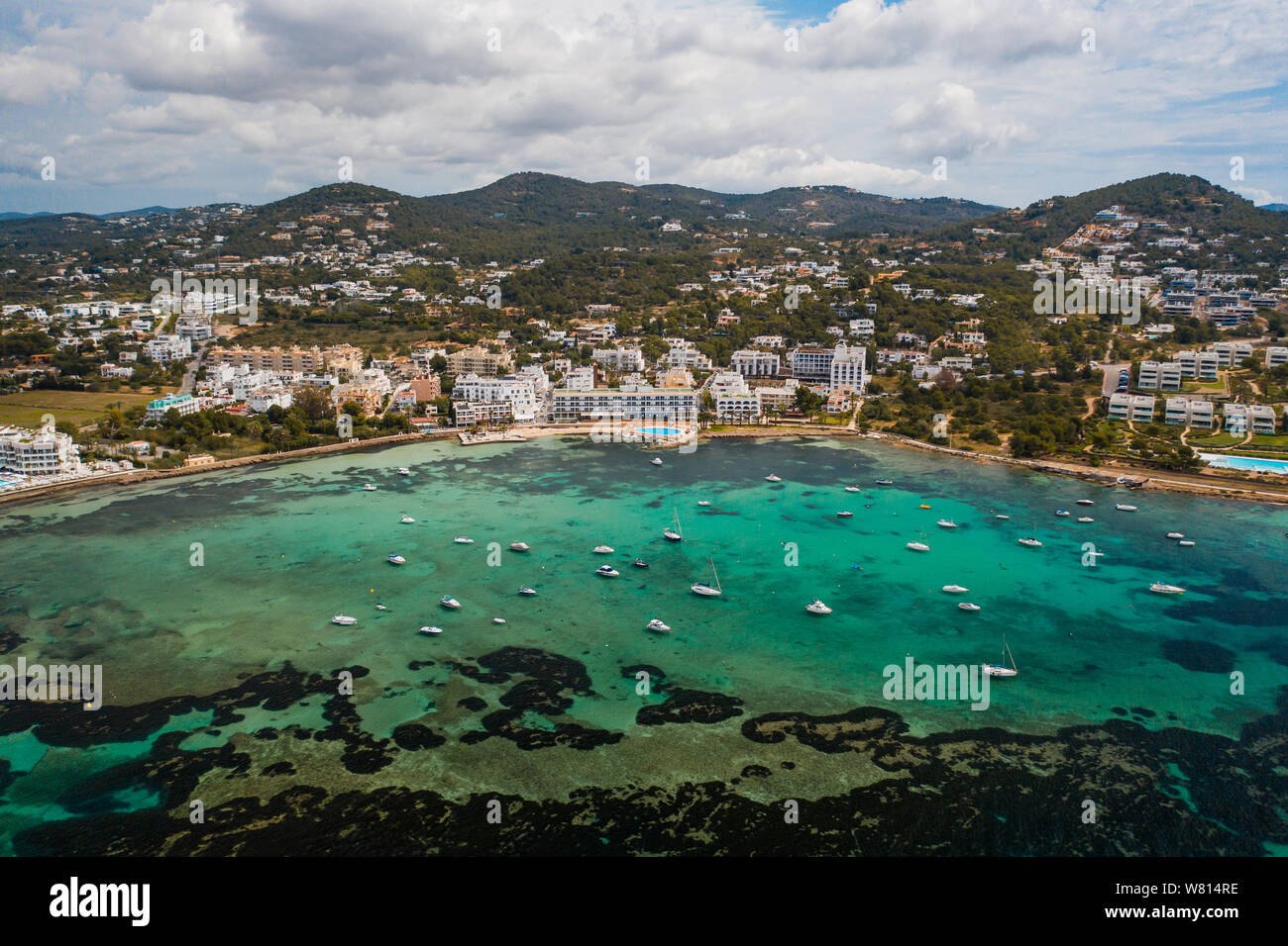 Aerial view of city and bay with yachts Stock Photo - Alamy