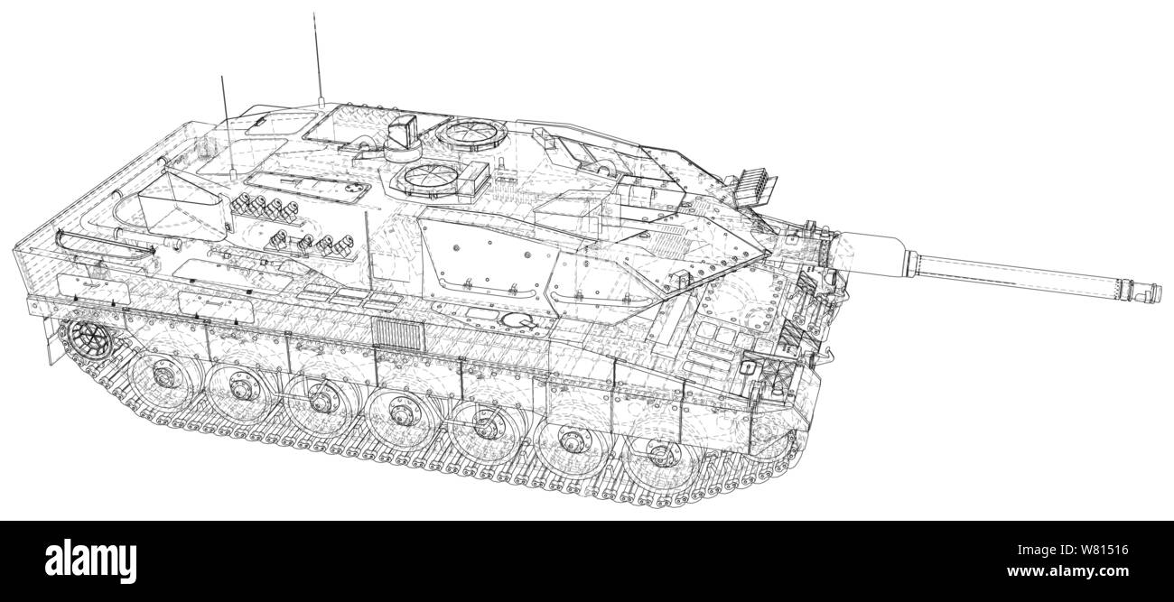 Army tank technical wire-frame. Vector illustration. Tracing ...