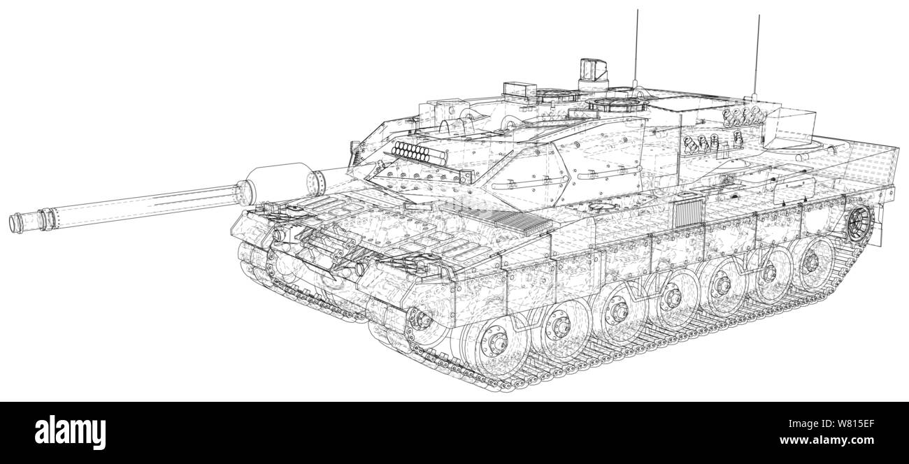 Armored tank technical wire-frame. Vector rendering of 3d Stock Vector ...