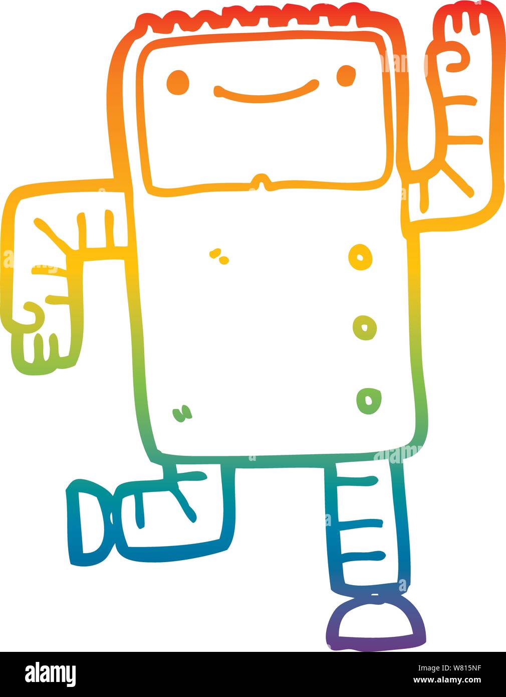 rainbow gradient line drawing of a cartoon robot Stock Vector Image ...