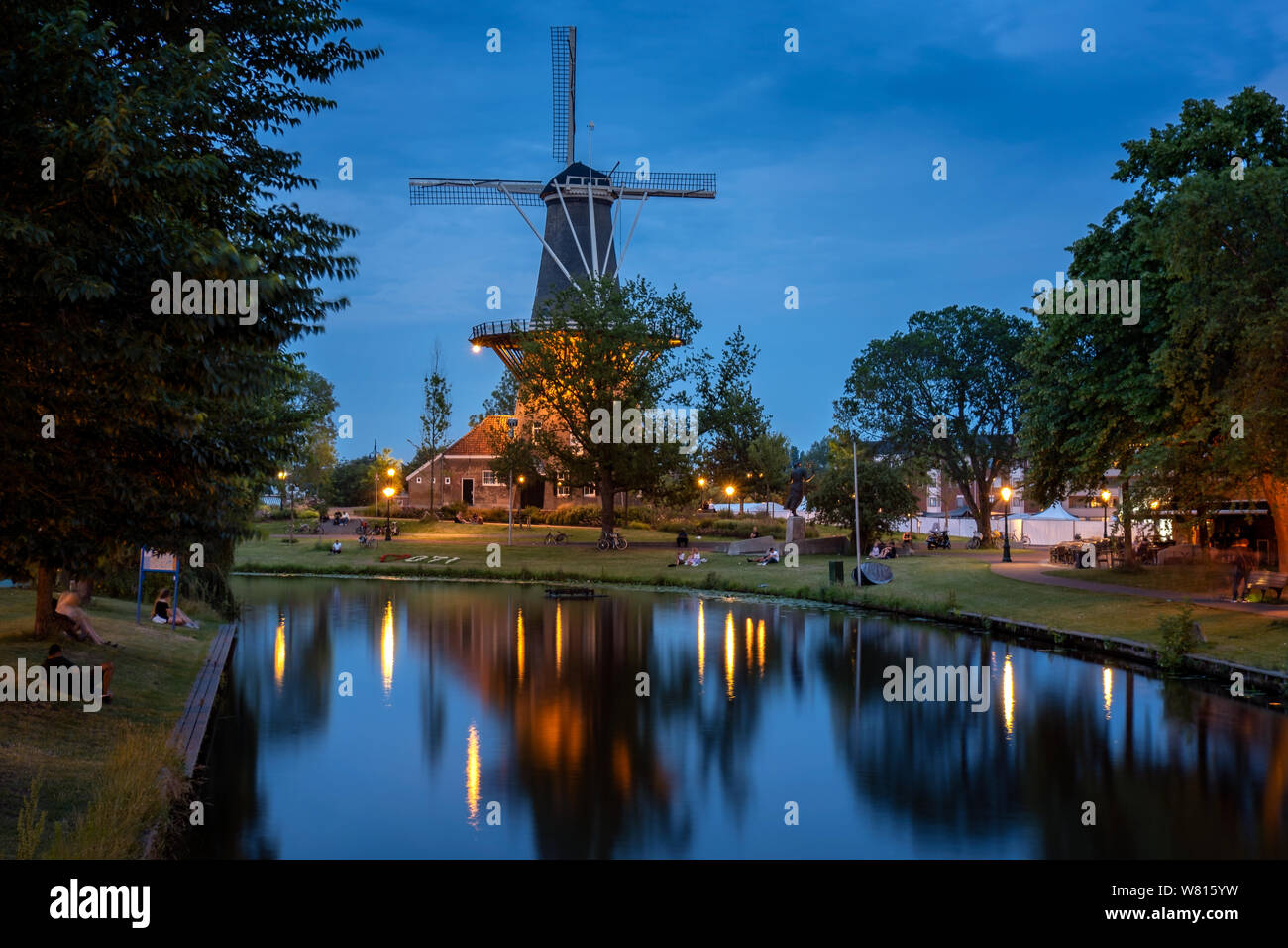 Iconic dutch Windmill in the University town of Leiden in the ...
