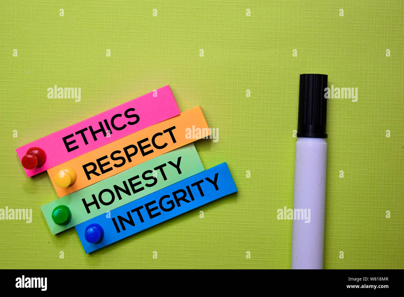 Ethics, Respect, Honesty, Integrity text on sticky notes isolated on ...