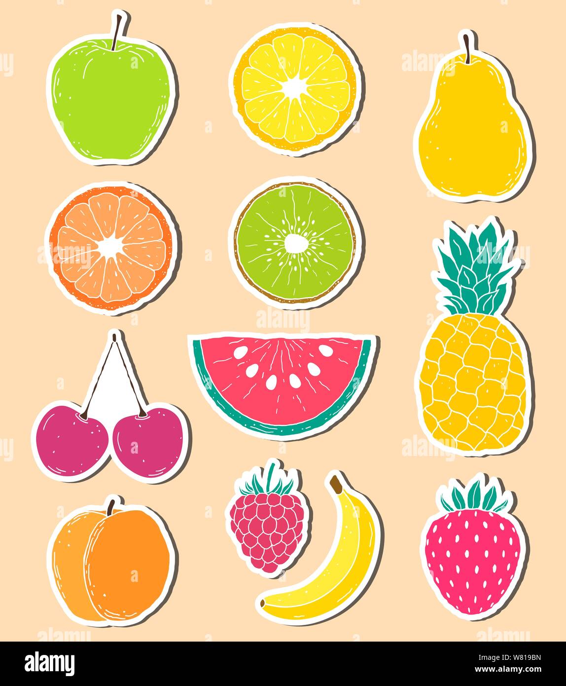 Stickers of hand drawn fruits Stock Vector Image & Art - Alamy