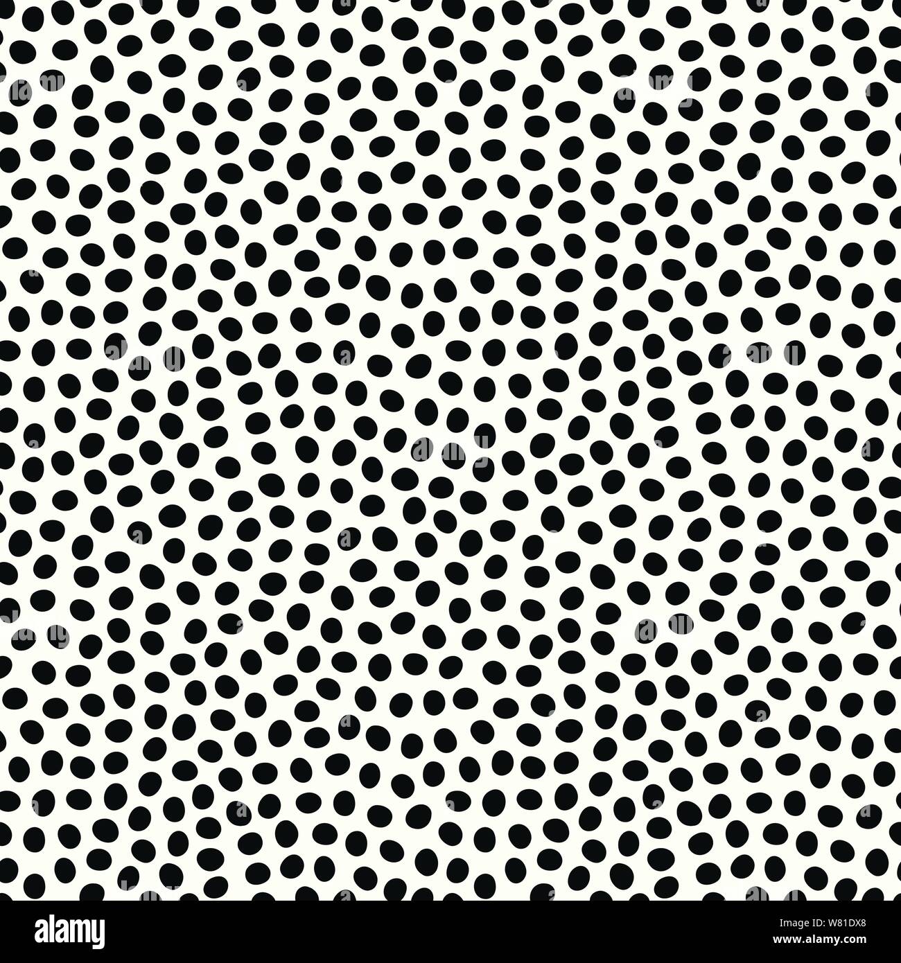 Seamless repeat tossed pattern of hand drawn polka dot. Black spots in ...