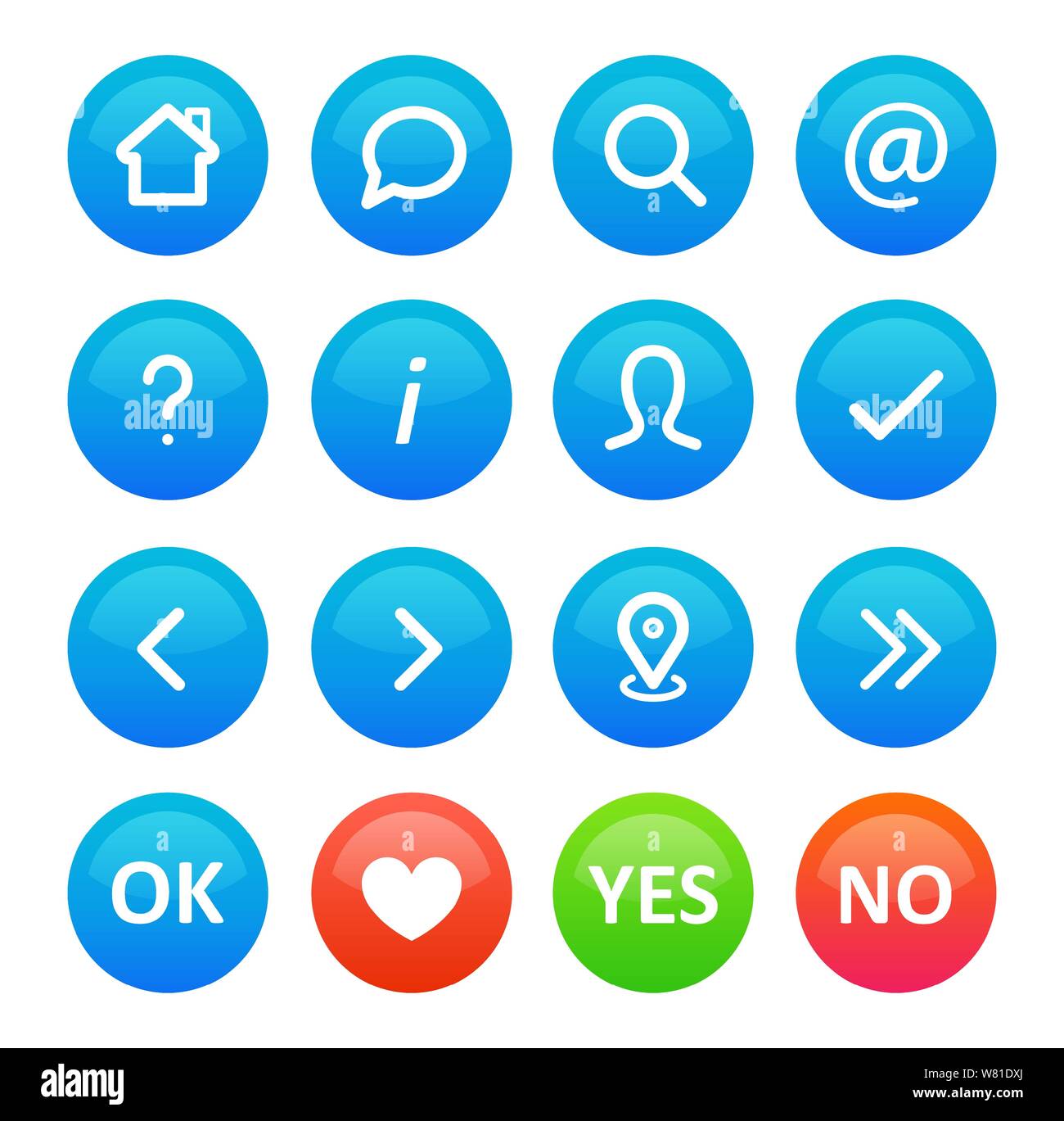 A set of round icon buttons in vector for a web blog on white ...