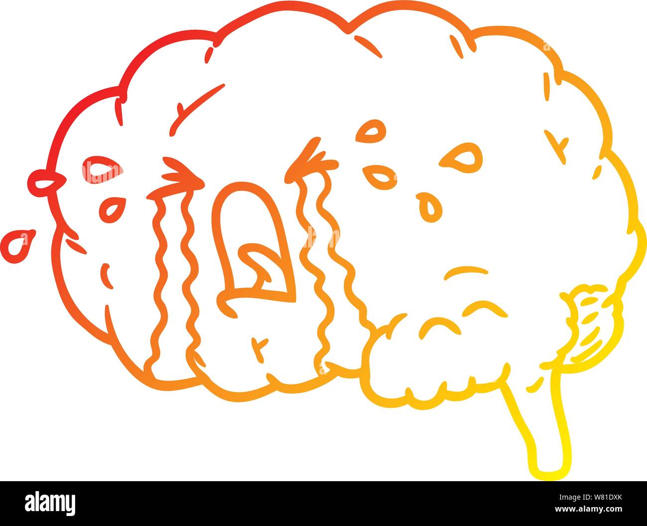 warm gradient line drawing of a cartoon brain crying Stock Vector Image ...
