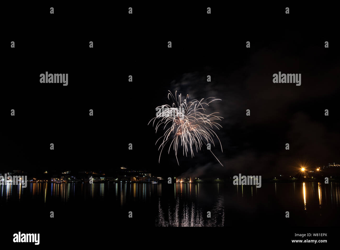 Bacoli, Naples, August 6, 2019. The fireworks paint the sky in various ...