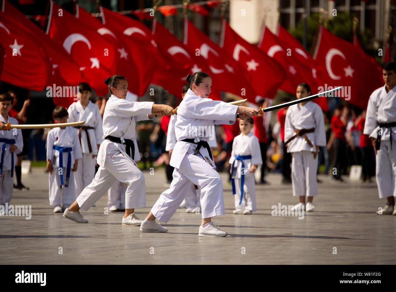 Izmir, Turkey - May 19 , 2019: Karate Performance of children ...