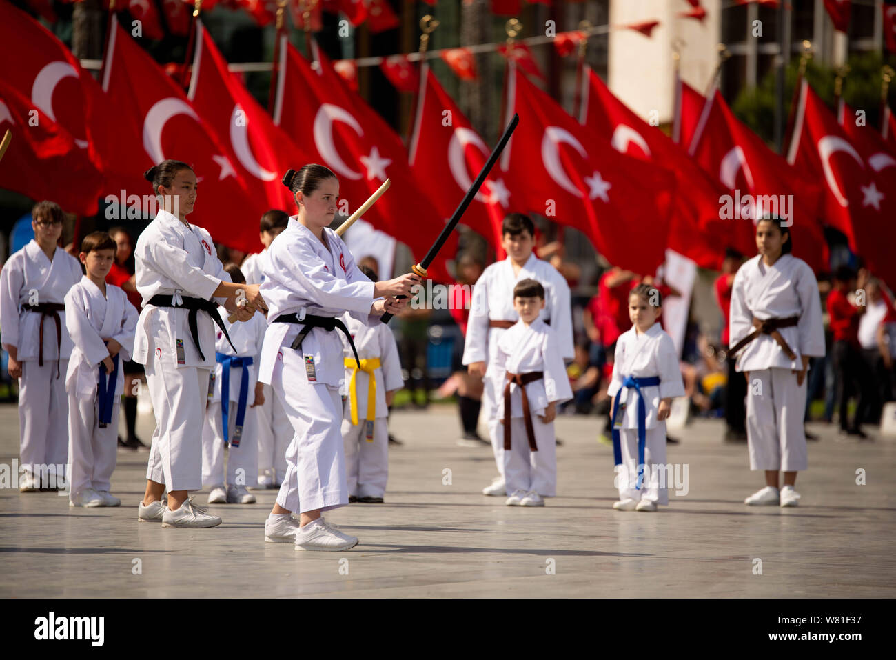 Izmir, Turkey - May 19 , 2019: Karate Performance of children ...