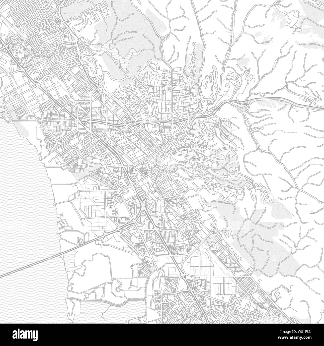Hayward, California, USA, bright outlined vector map with bigger and ...