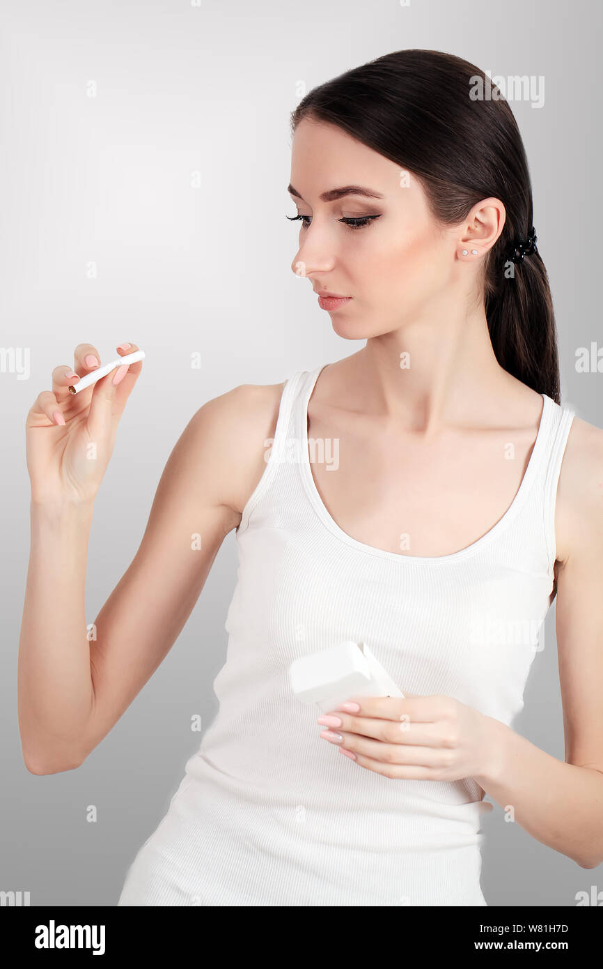 Beautiful Healthy Woman Quitting Smoking, Refusing Cigarettes Stock ...
