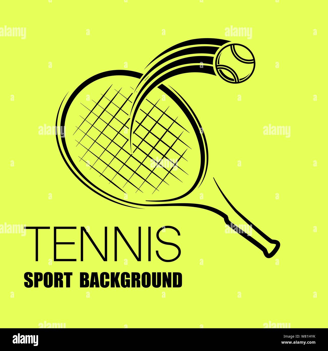 Black outline tennis racket and ball symbol with text isolated on ...