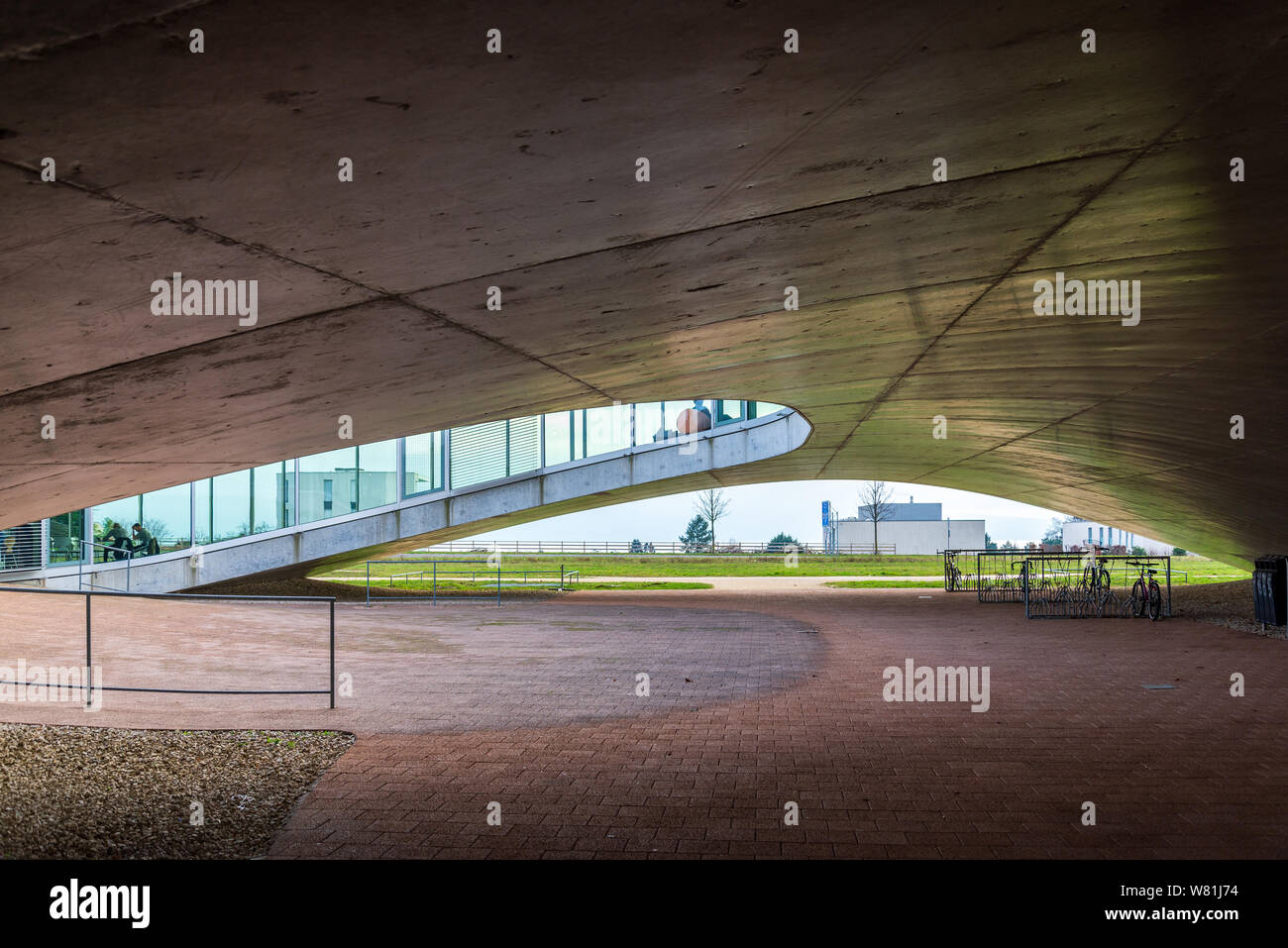 Exterior ground floor of Rolex Learning Center (EPFL) with fascinate ...