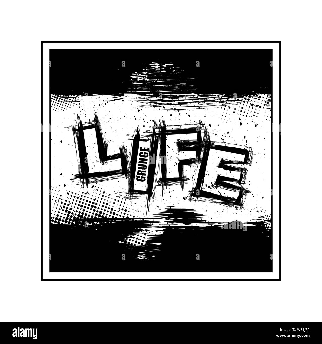 Black grunge ink blots life text isolated on white background Stock ...