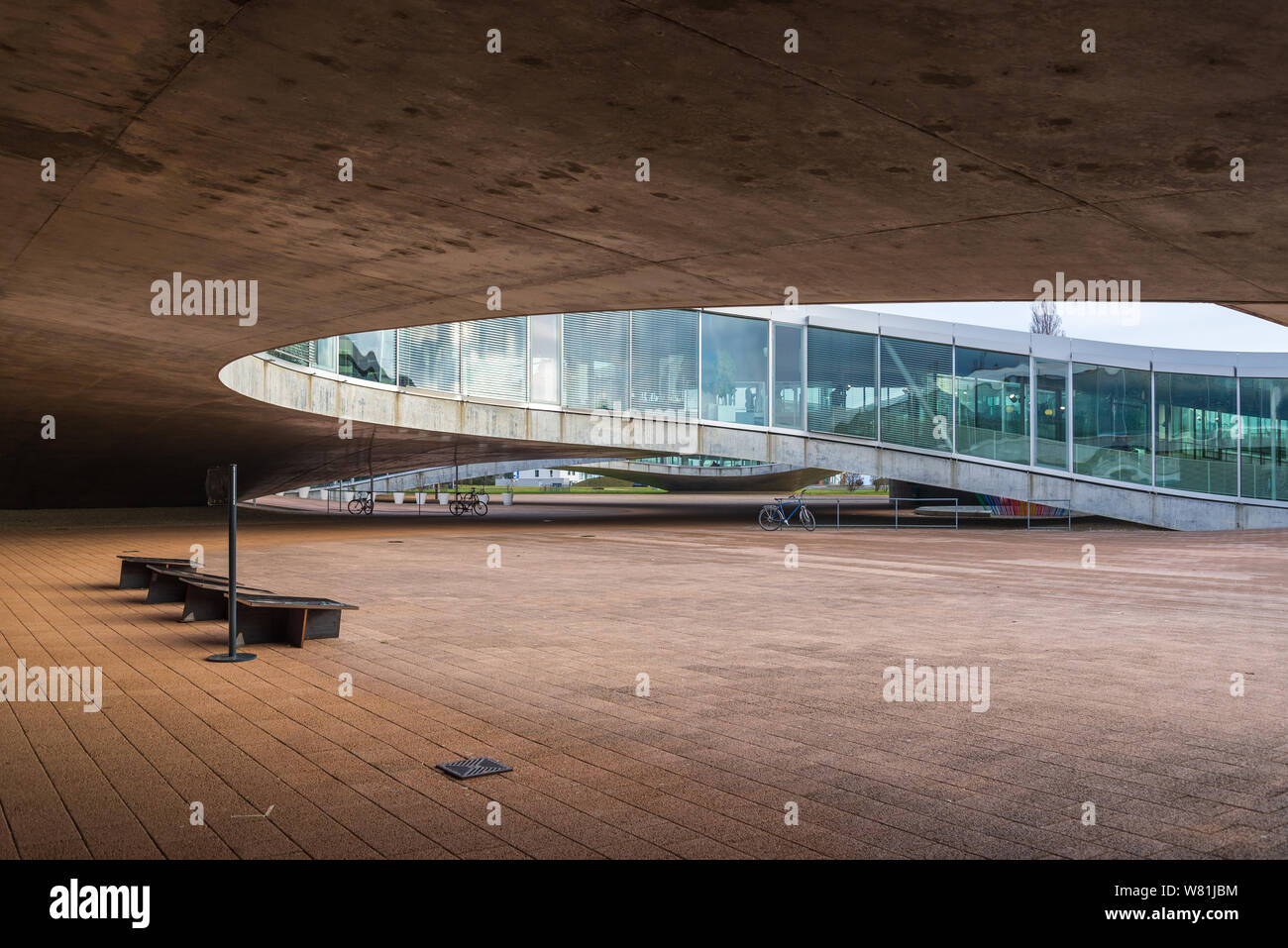 Exterior ground floor of Rolex Learning Center (EPFL) with fascinate ...