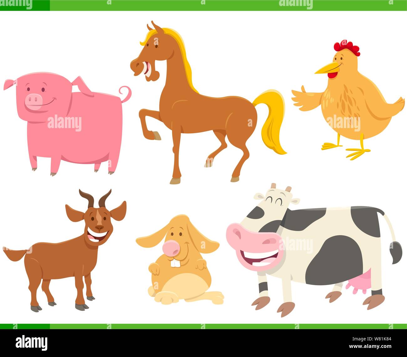 Cartoon Illustration of Happy Farm Animal Comics Characters Set Stock ...