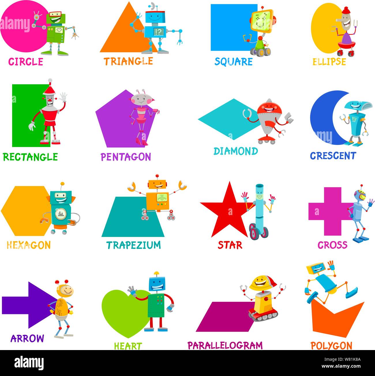 Educational Cartoon Illustration of Basic Geometric Shapes with ...