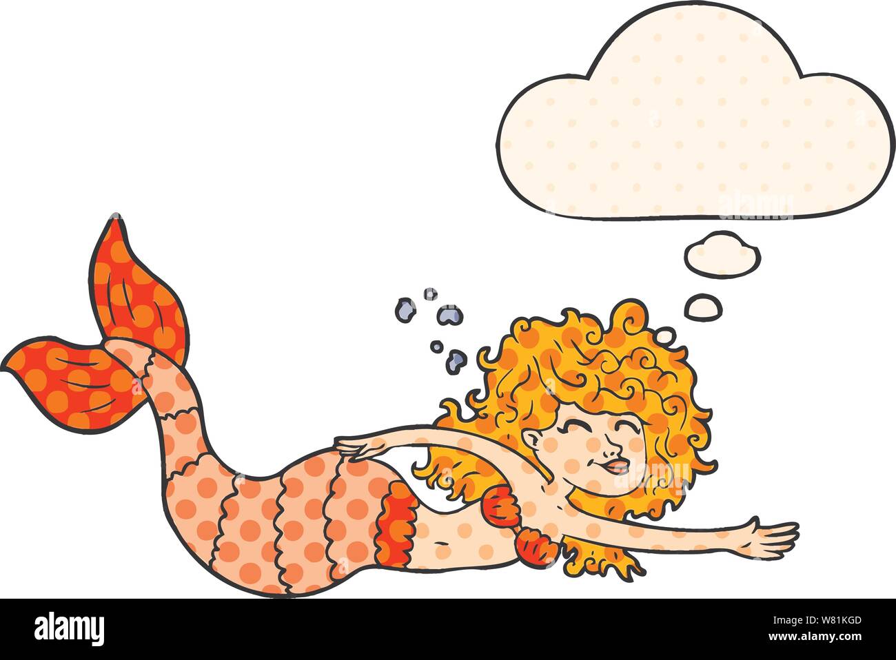cartoon mermaid with thought bubble in comic book style Stock Vector ...