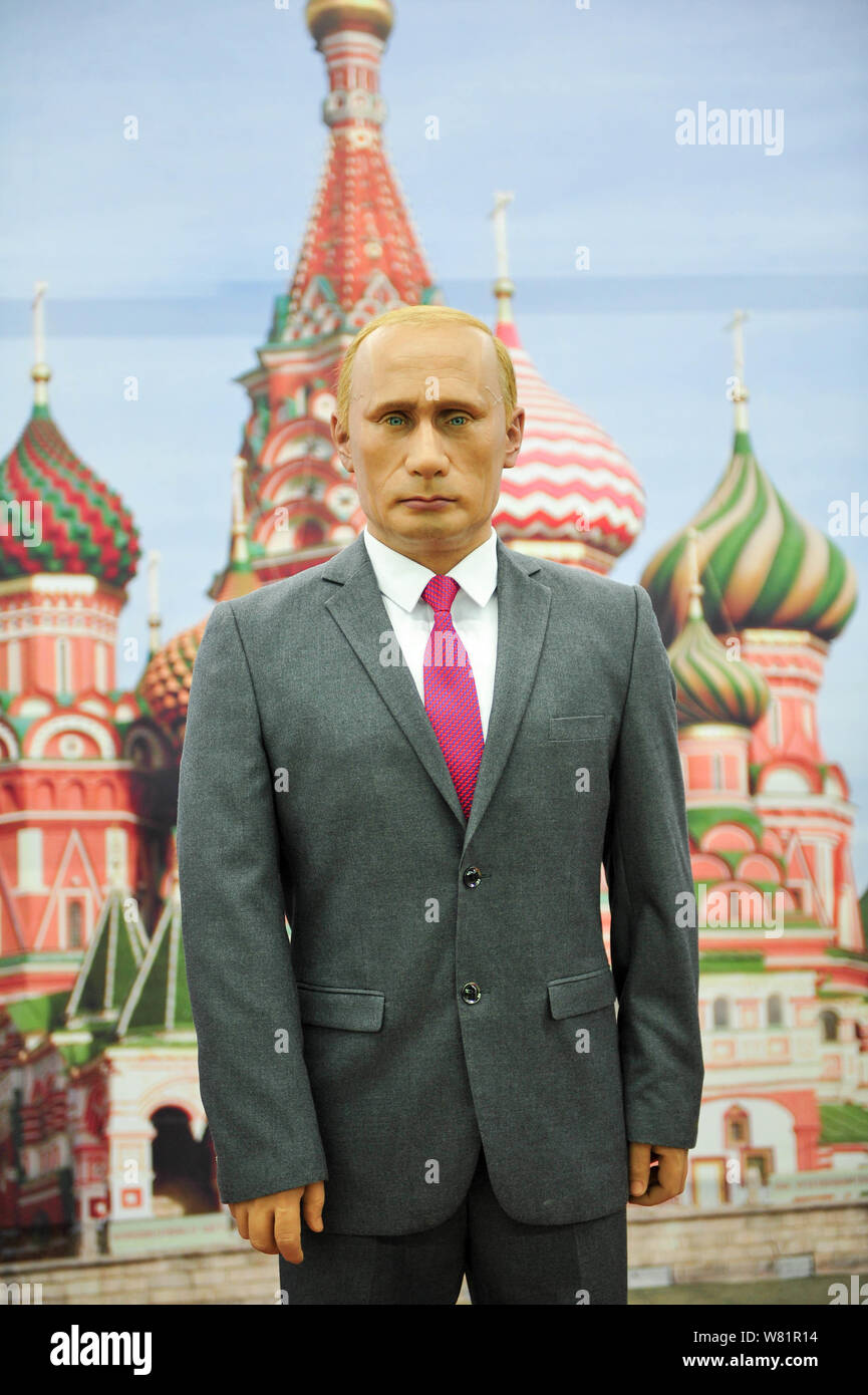 A wax figure of Russian President Vladimir Putin is on display at a wax ...