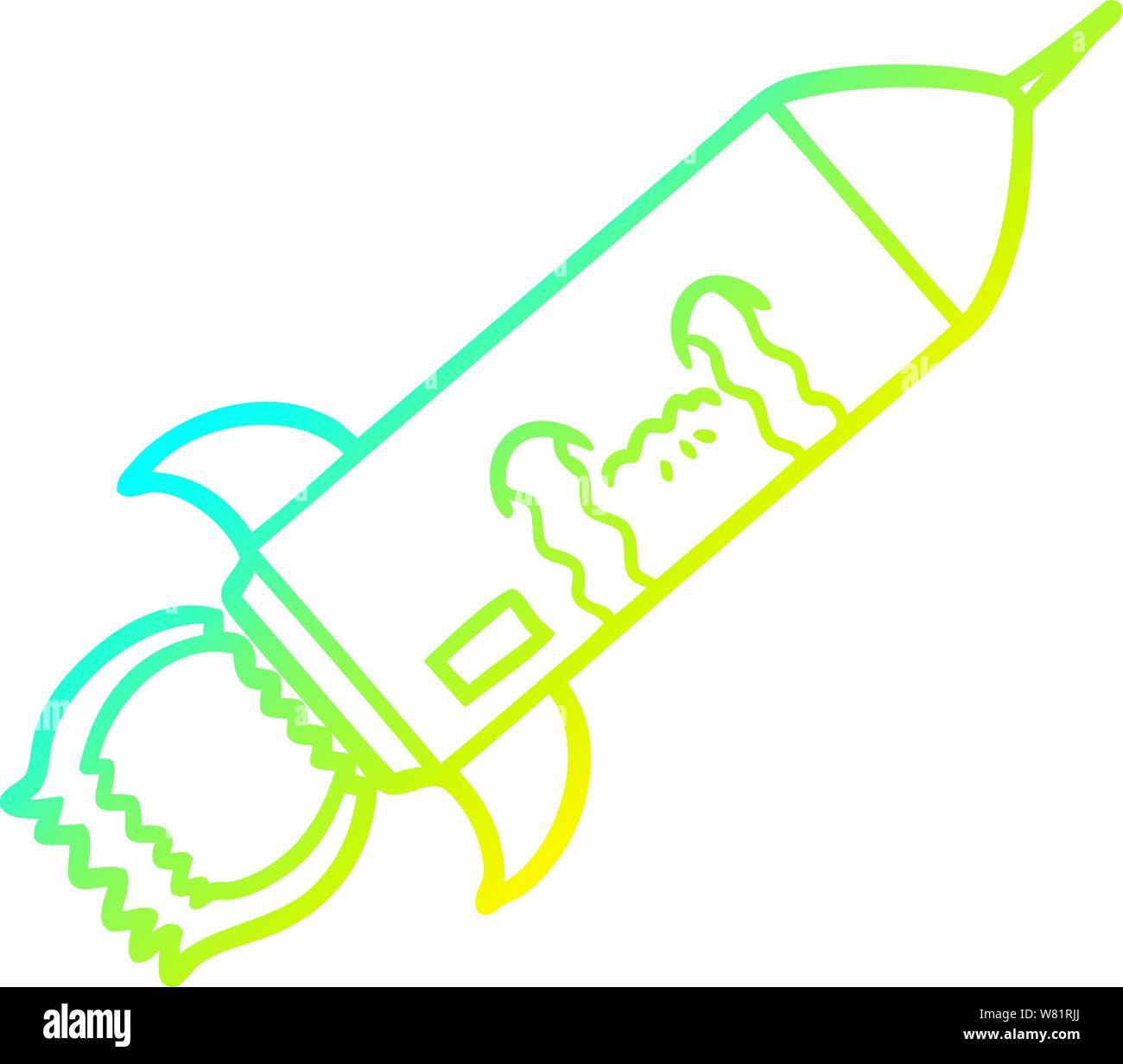 cold gradient line drawing of a cartoon crying rocket Stock Vector ...