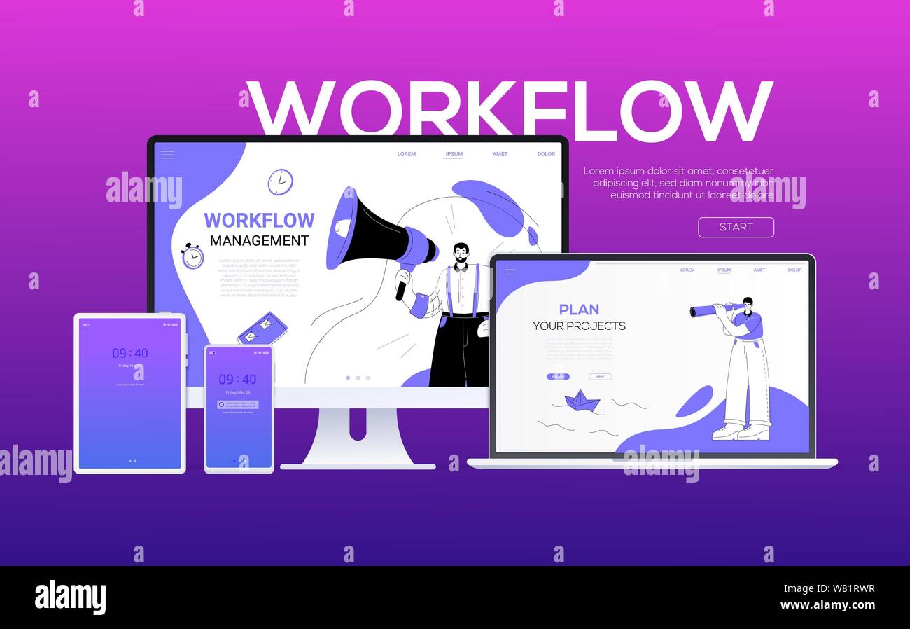 Workflow - flat design style colorful web banner Stock Vector Image ...