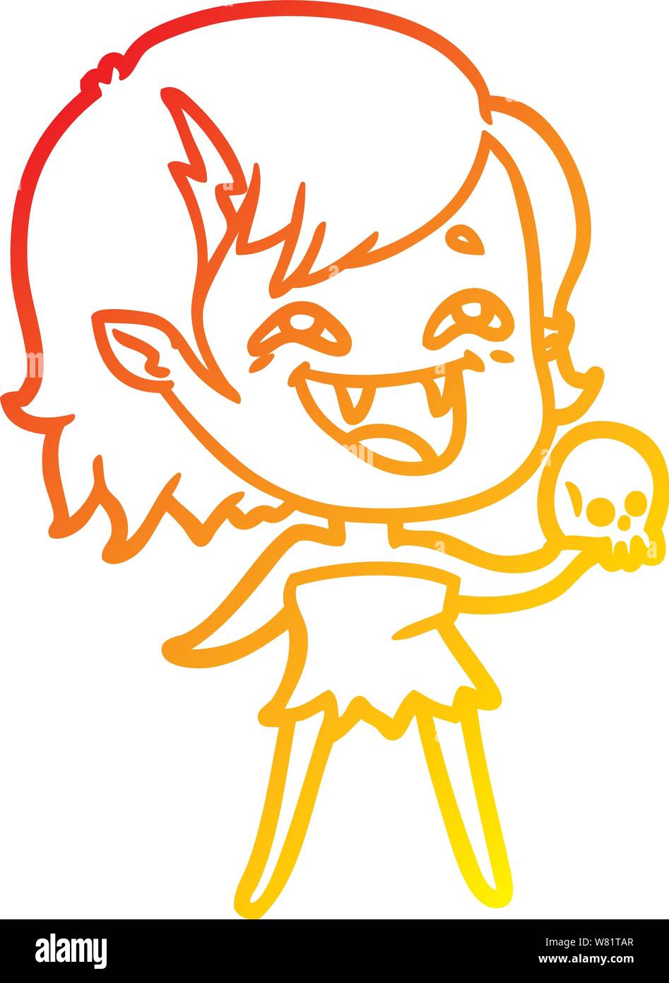 warm gradient line drawing of a cartoon laughing vampire girl Stock ...