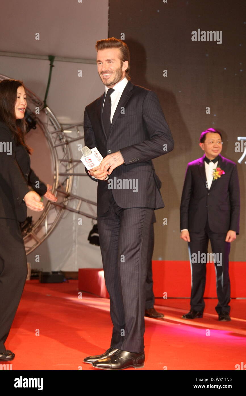 English football star David Beckham attends a promotional event for ...