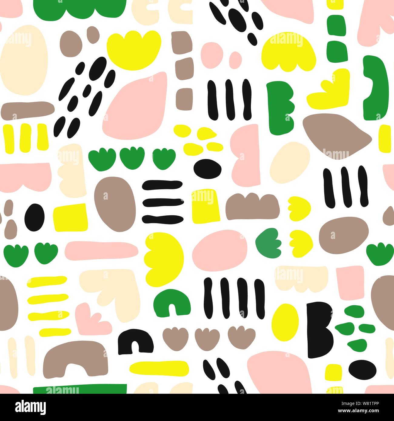 Abstract kids shapes seamless vector pattern paper cut out collage ...