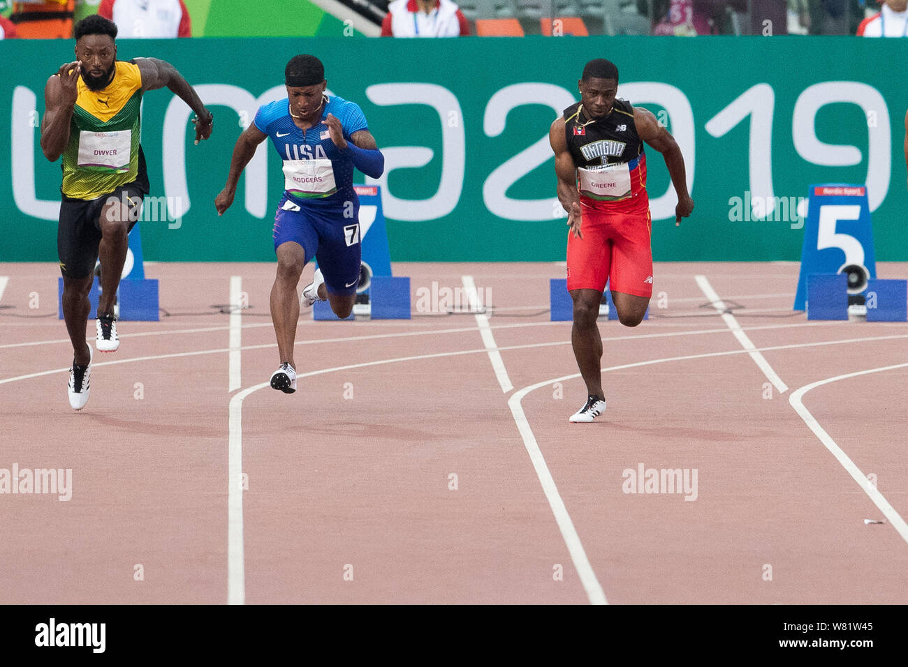 August 07, 2019: Michael Rogers of USA runs down the track to win gold ...