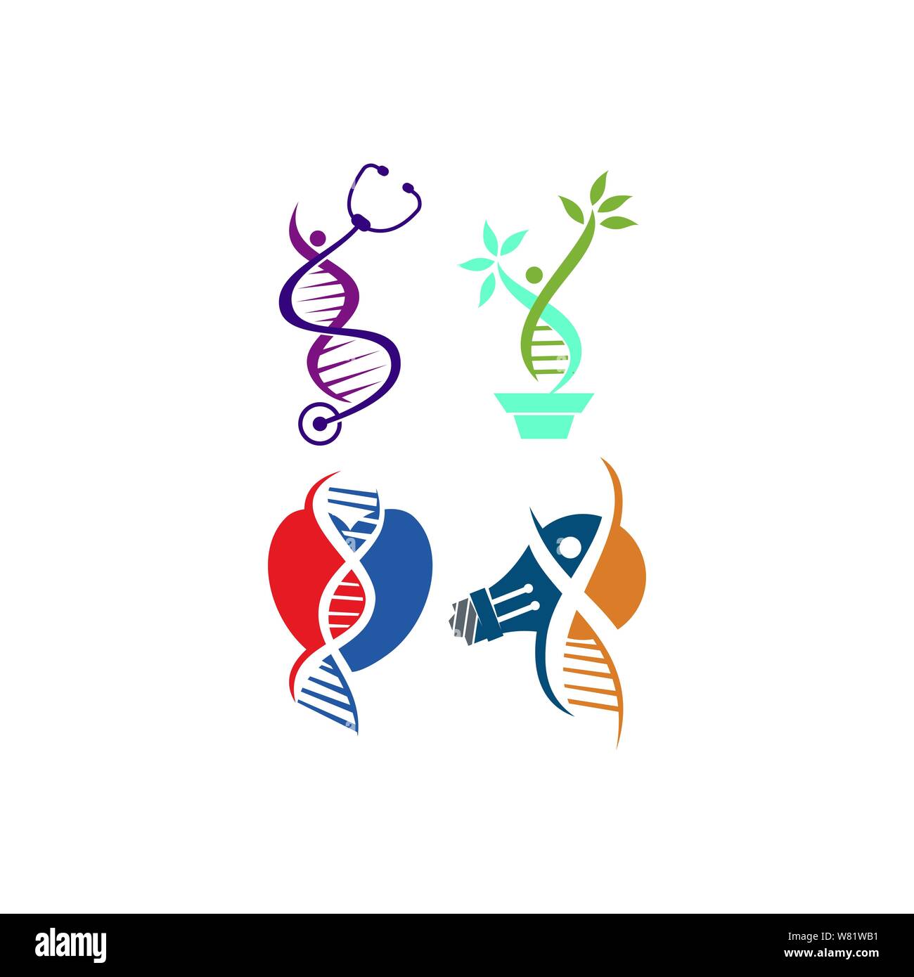Genetic Health Logo Design Illustration Icon concept Vector Set Stock ...