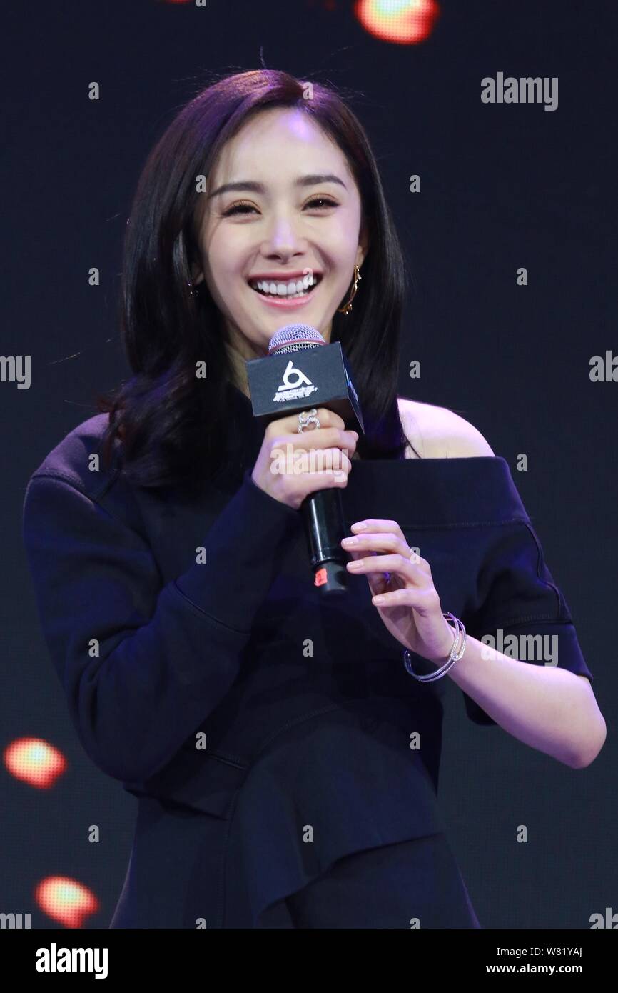 Chinese actress Yang Mi attends a press conference to promote variety ...