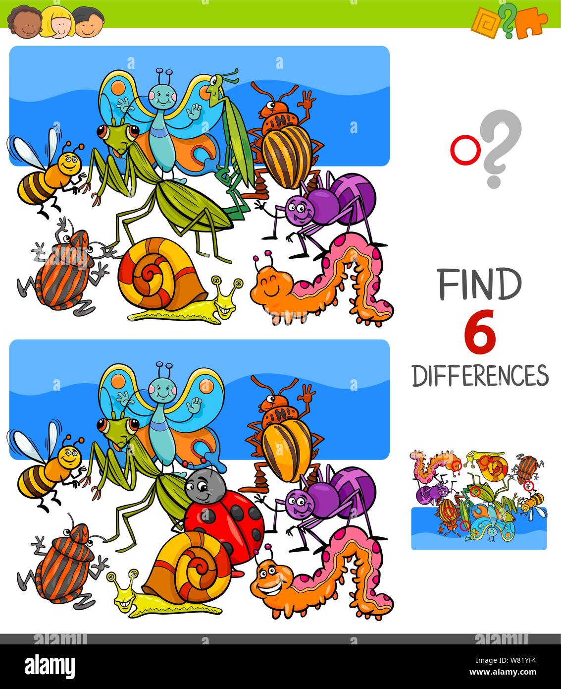 Cartoon Illustration of Finding Six Differences Between Pictures ...