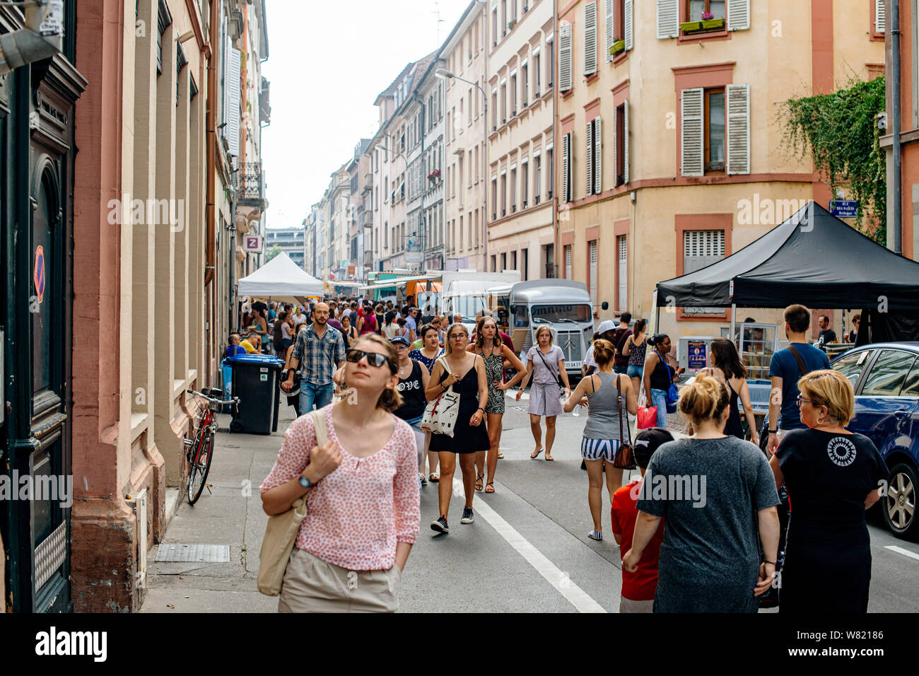 Strasbourg, France - Jul 8, 2017: Large group of people walking on the ...