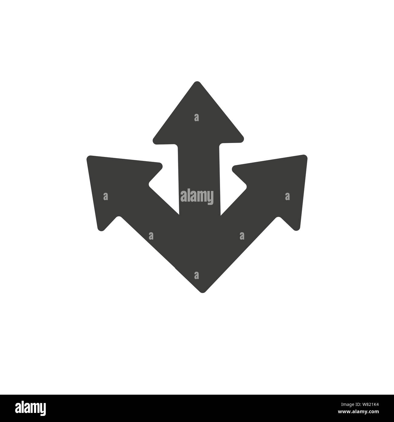 Three-way direction arrow in flat style. Vector illustration. Road ...