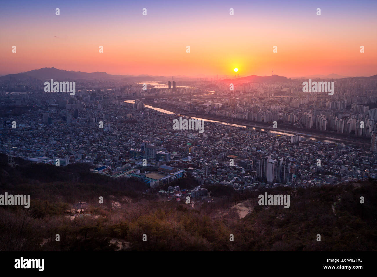 Seoul city and Downtown skyline in aerial, South Korea Stock Photo - Alamy