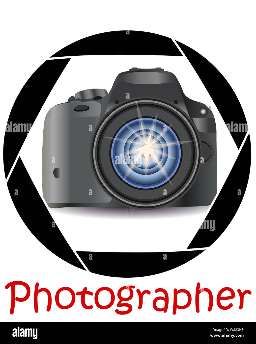 A realistic modern camera in the frame of the camera's diaphragm ...