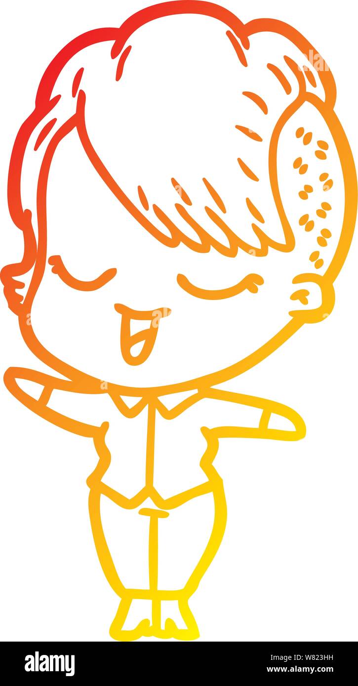 warm gradient line drawing of a happy cartoon girl Stock Vector Image ...