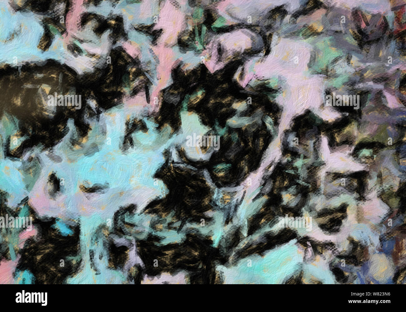 Abstract painting in oil background, splashes of paint on canvas ...