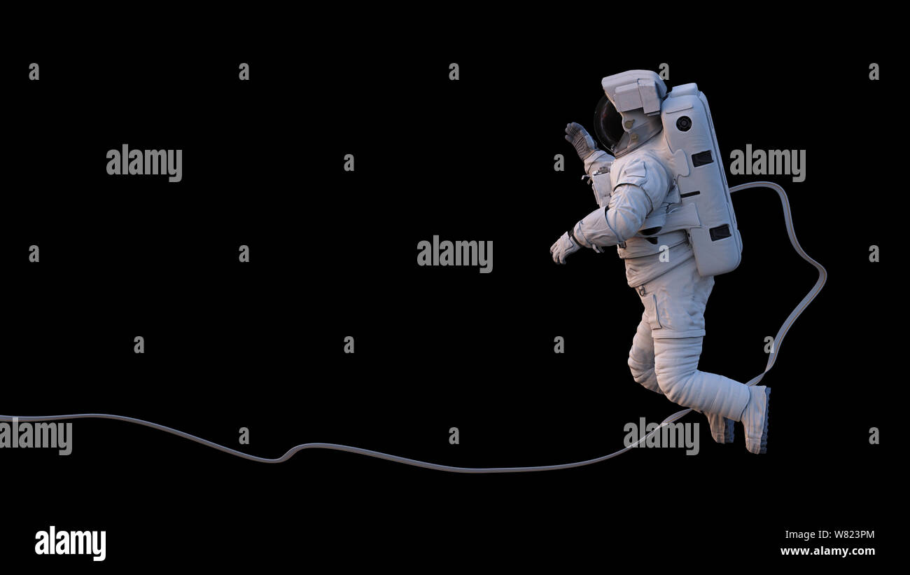 astronaut performing space walk, isolated on black background Stock ...