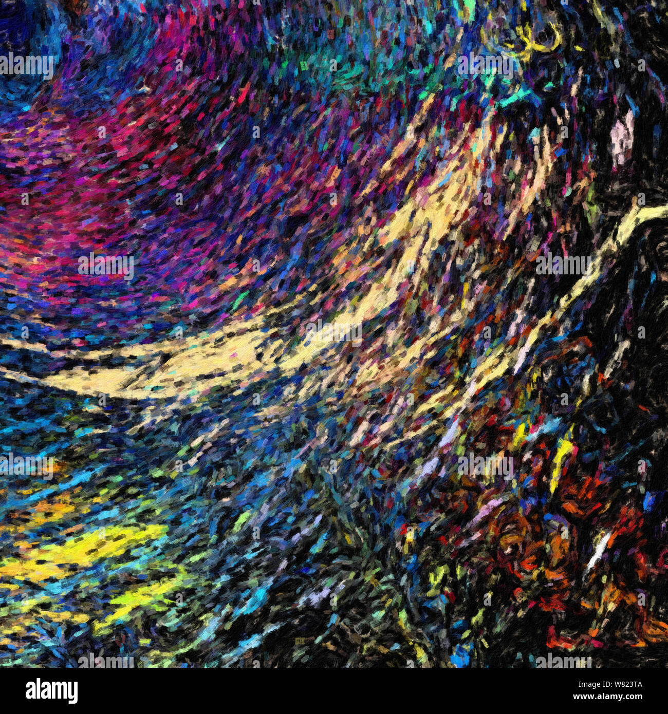 Abstract painting in oil background, splashes of paint on canvas ...