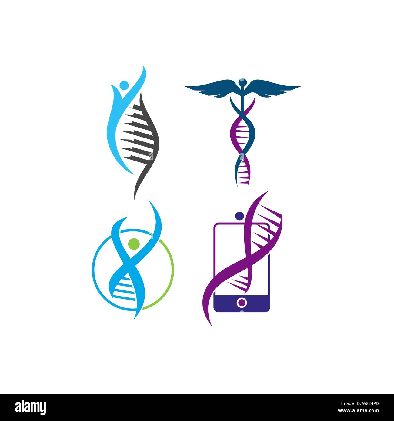 Genetic Health Logo Design Illustration Icon concept Vector Set Stock ...
