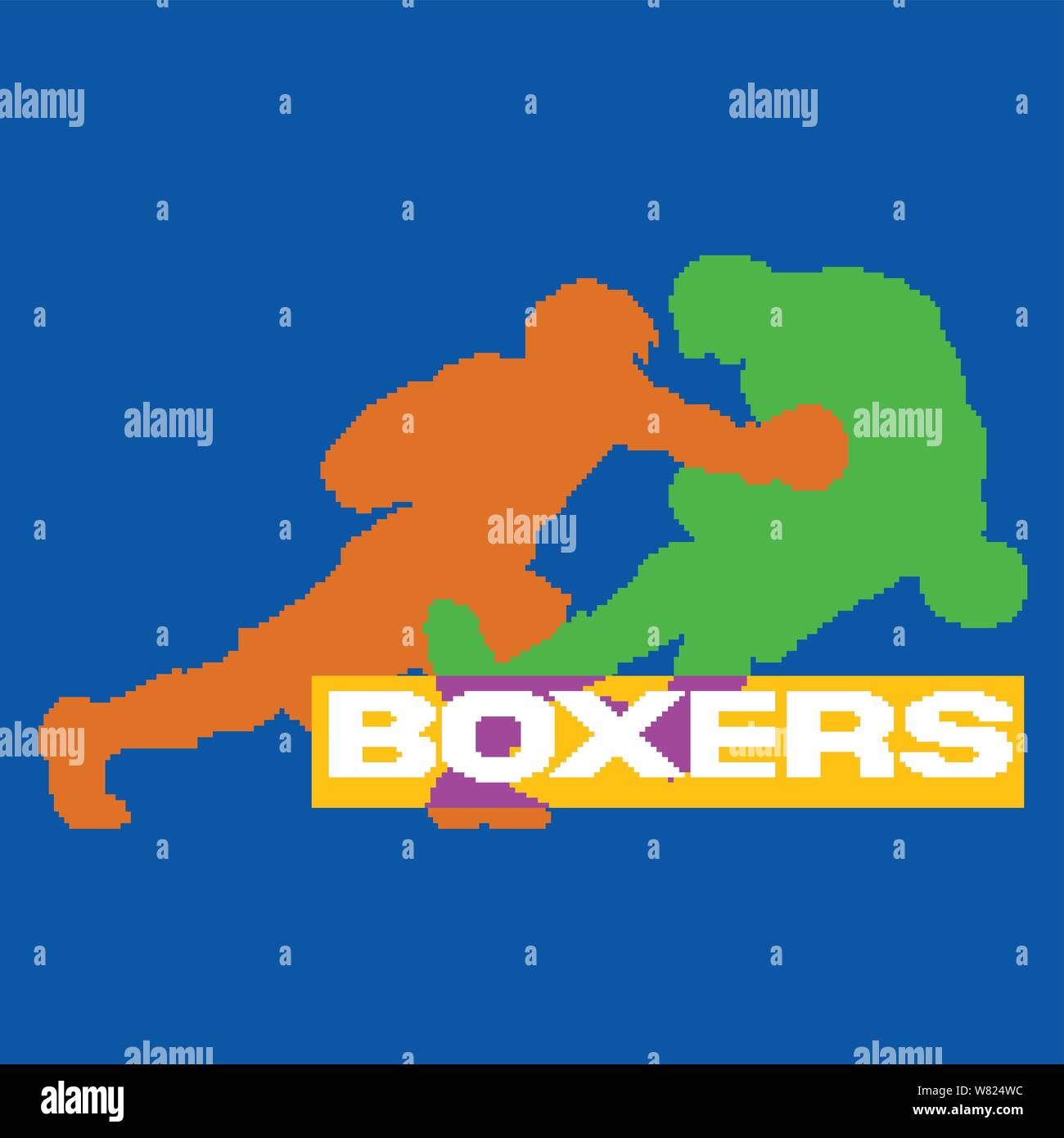 Two boxer silhouettes fighting one orange one green with the word ...