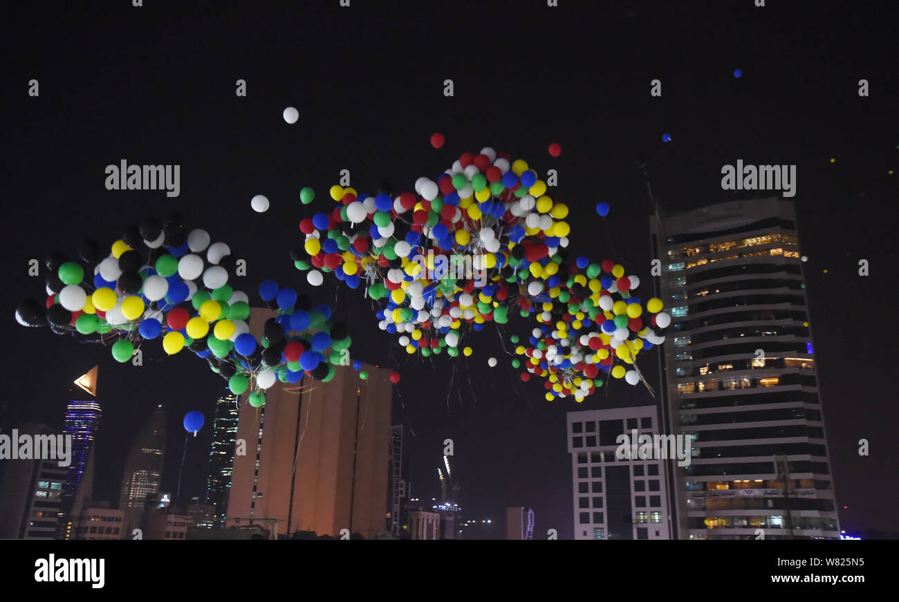 Kuwait City, Kuwait. 7th Aug, 2019. Balloons are released into the sky ...