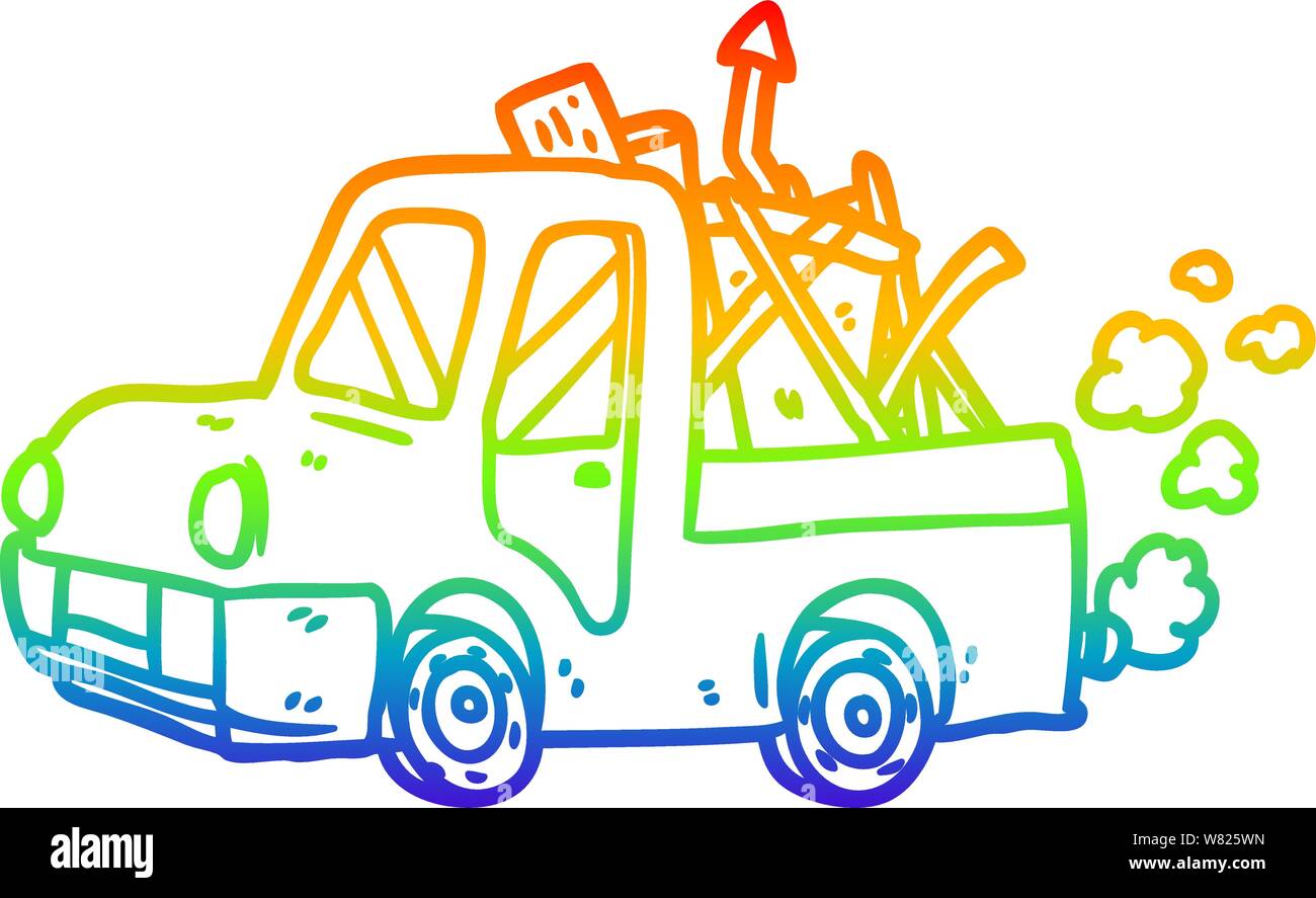 rainbow gradient line drawing of a old truck full of junk Stock Vector ...
