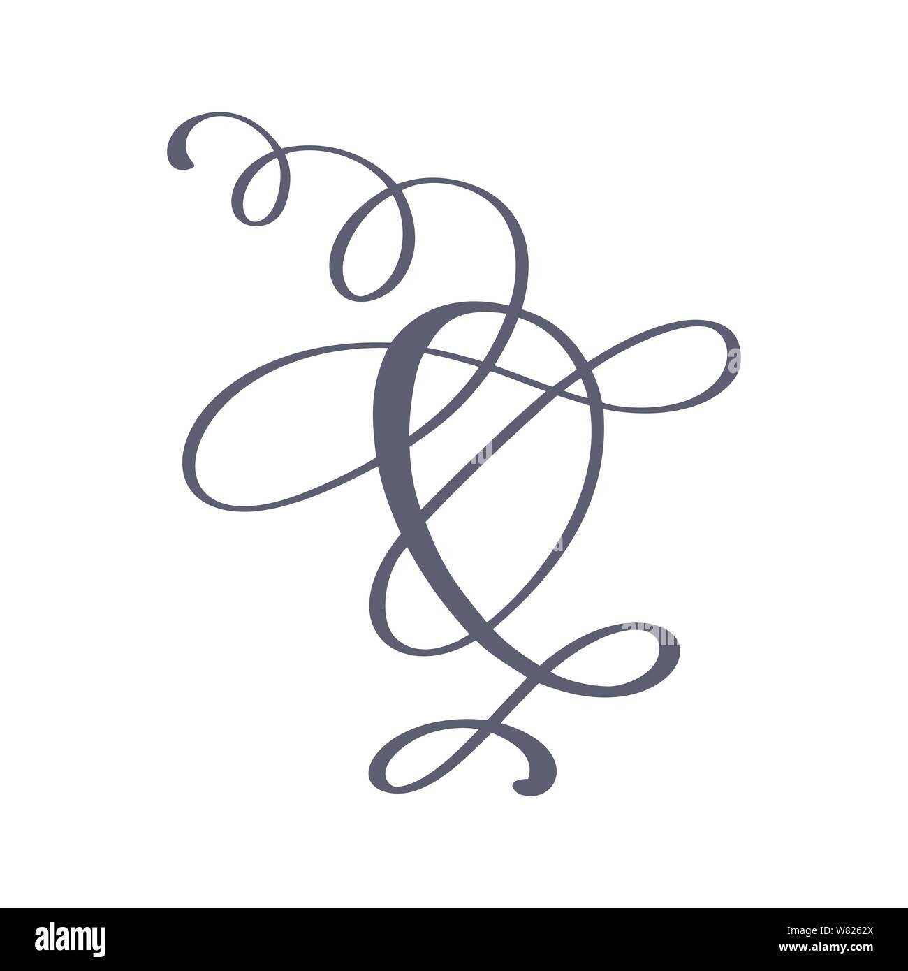 Vector Hand Drawn calligraphic floral Q monogram or logo. Uppercase ...