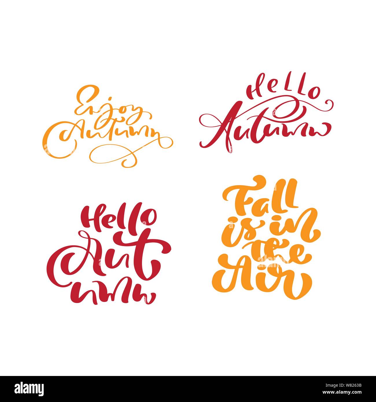 Set of Orange vector lettering calligraphy autumn phrases. Hand drawn ...