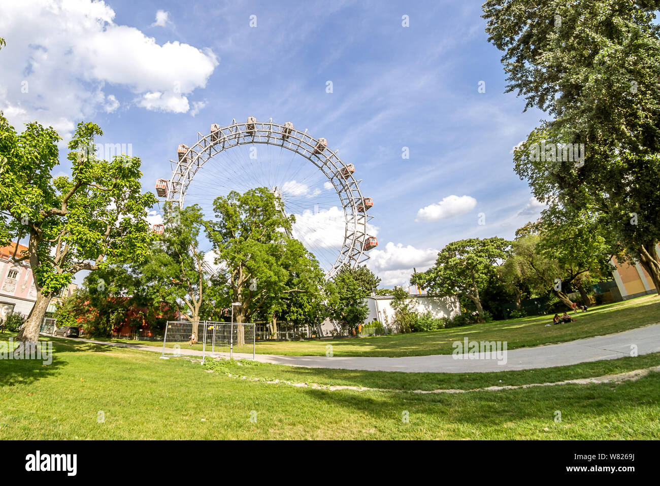 Vienna Austria July.26 2019: Wide angle view of Big ferris wheel ...
